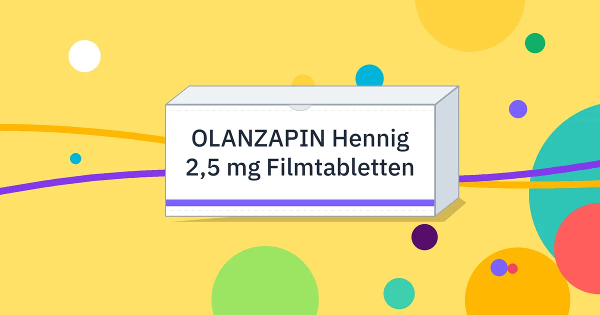 Symbolbild: Packung mit der Aufschrift OLANZAPIN Hennig 2,5 mg Filmtabletten (PZN 08913154) – Verfügbarkeit und Bezug in Apotheken in Frankfurt am Main