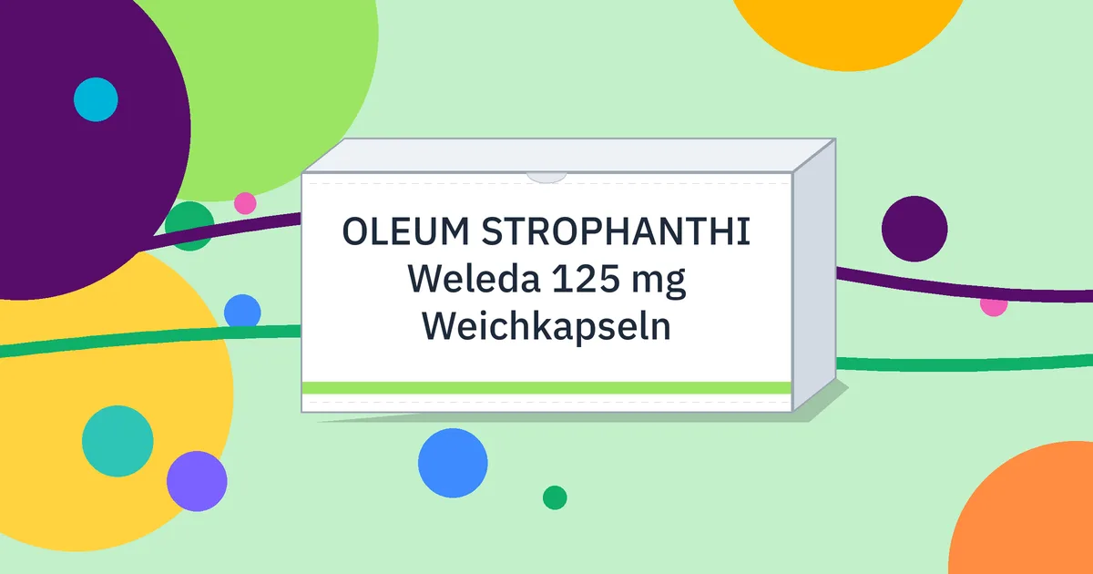 Symbolbild: Packung mit der Aufschrift OLEUM STROPHANTHI Weleda 125 mg Weichkapseln (PZN 10787389) – Verfügbarkeit und Bezug in Apotheken in Frankfurt am Main