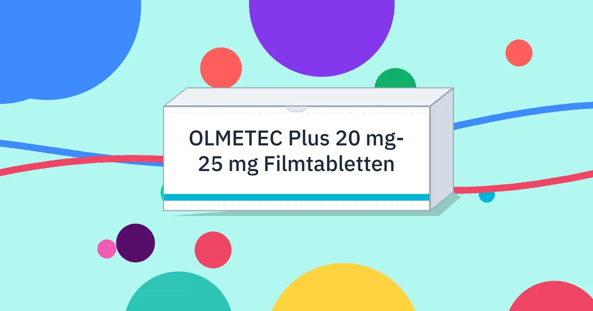 Symbolbild: Packung mit der Aufschrift OLMETEC Plus 20 mg-25 mg Filmtabletten (PZN 05871455) – Verfügbarkeit und Bezug in Apotheken in Frankfurt am Main