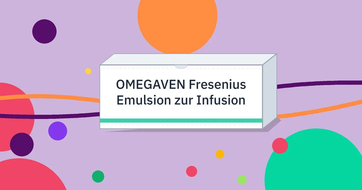 Symbolbild: Packung mit der Aufschrift OMEGAVEN Fresenius Emulsion zur Infusion (PZN 08602744) – Verfügbarkeit und Bezug in Apotheken in Frankfurt am Main