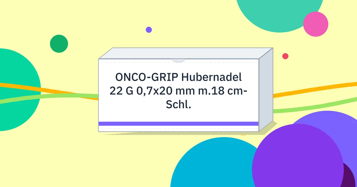 Symbolbild: Packung mit der Aufschrift ONCO-GRIP Hubernadel 22 G 0,7x20 mm m.18 cm-Schl. (PZN 05020119) – Verfügbarkeit und Bezug in Apotheken in Frankfurt am Main