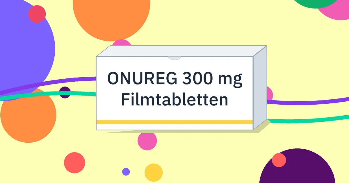 Symbolbild: Packung mit der Aufschrift ONUREG 300 mg Filmtabletten (PZN 19922860) – Verfügbarkeit und Bezug in Apotheken in Frankfurt am Main