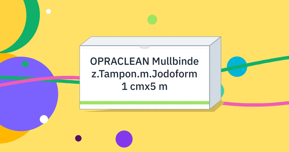 Symbolbild: Packung mit der Aufschrift OPRACLEAN Mullbinde z.Tampon.m.Jodoform 1 cmx5 m (PZN 03162967) – Verfügbarkeit und Bezug in Apotheken in Frankfurt am Main