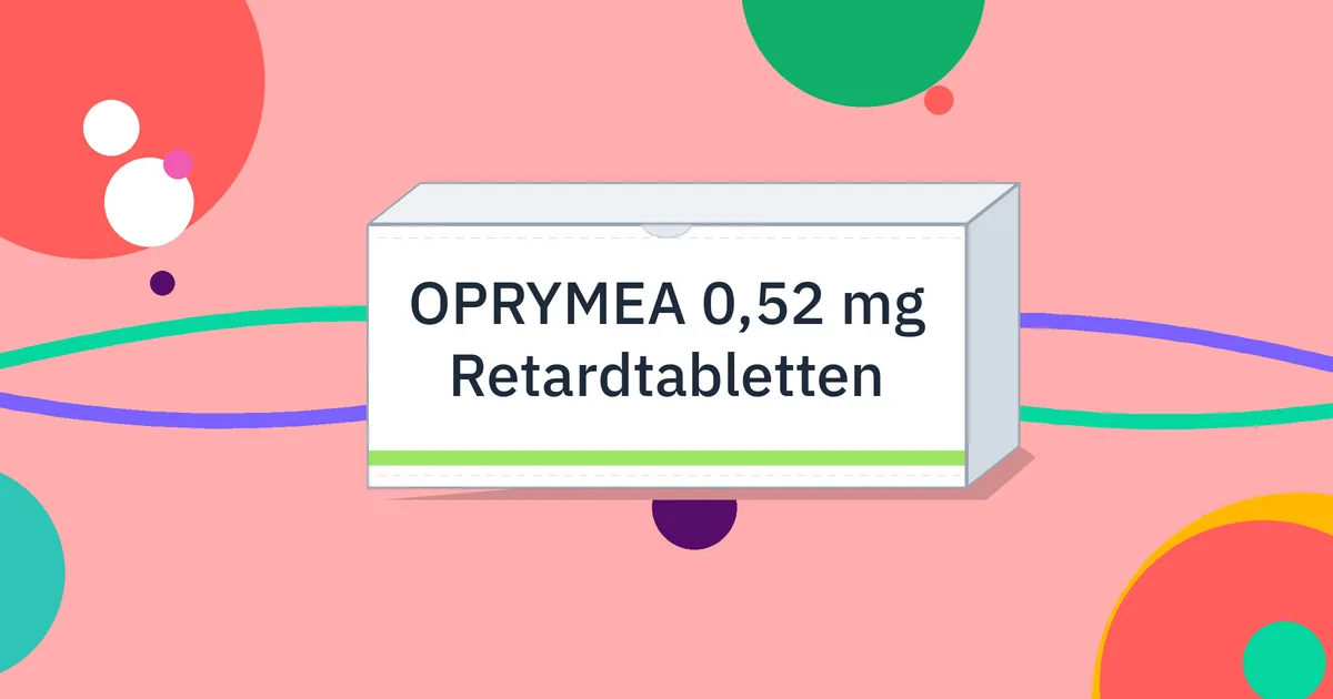Symbolbild: Packung mit der Aufschrift OPRYMEA 0,52 mg Retardtabletten (PZN 10090582) – Verfügbarkeit und Bezug in Apotheken in Frankfurt am Main