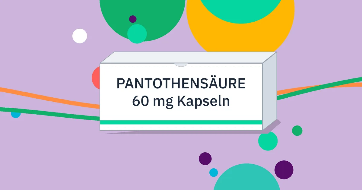 Symbolbild: Packung mit der Aufschrift PANTOTHENSÄURE 60 mg Kapseln (PZN 18216611) – Verfügbarkeit und Bezug in Apotheken in Frankfurt am Main