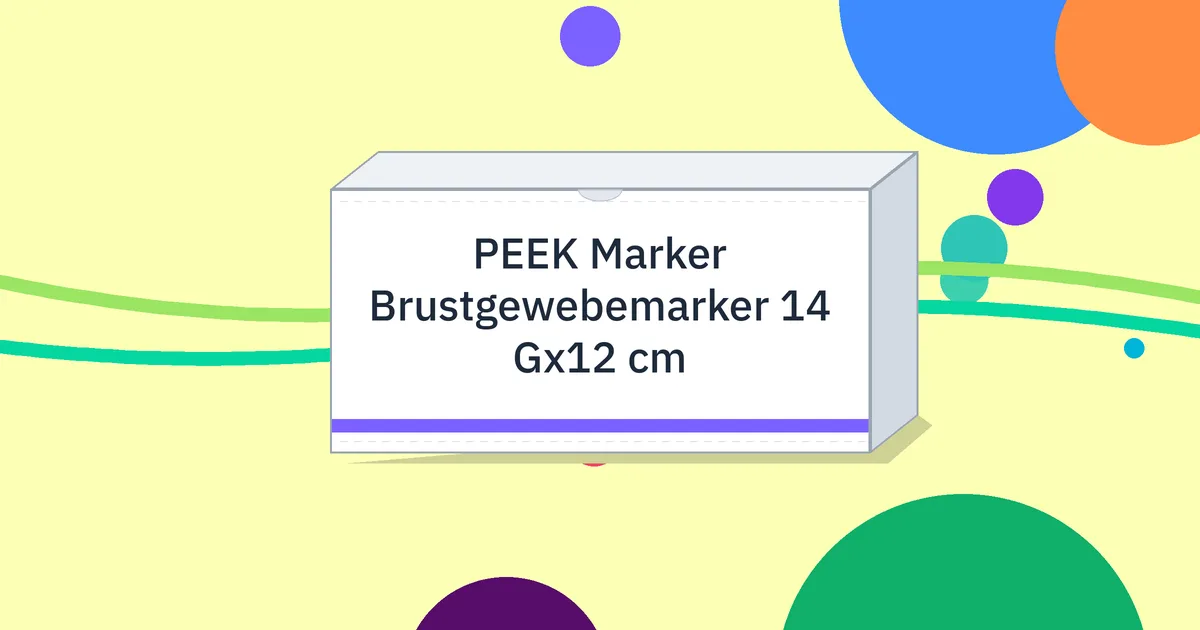 Symbolbild: Packung mit der Aufschrift PEEK Marker Brustgewebemarker 14 Gx12 cm (PZN 17242865) – Verfügbarkeit und Bezug in Apotheken in Frankfurt am Main
