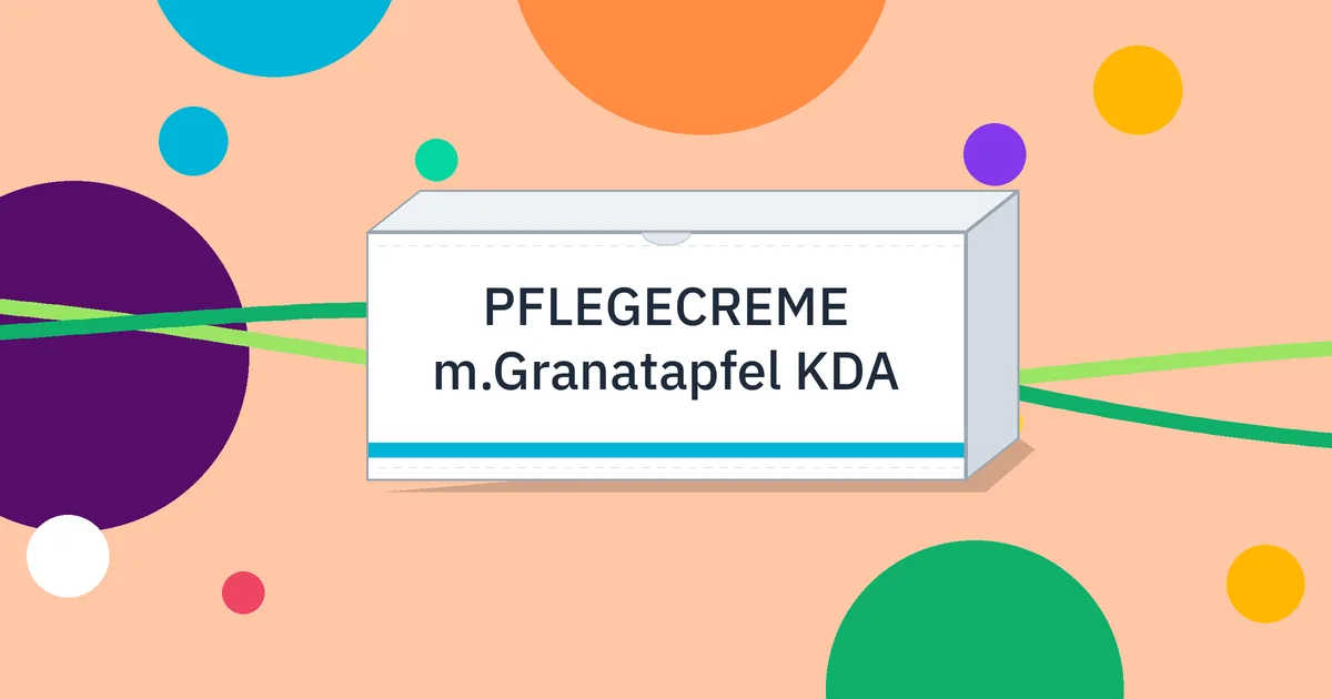 Symbolbild: Packung mit der Aufschrift PFLEGECREME m.Granatapfel KDA (PZN 09462127) – Verfügbarkeit und Bezug in Apotheken in Frankfurt am Main