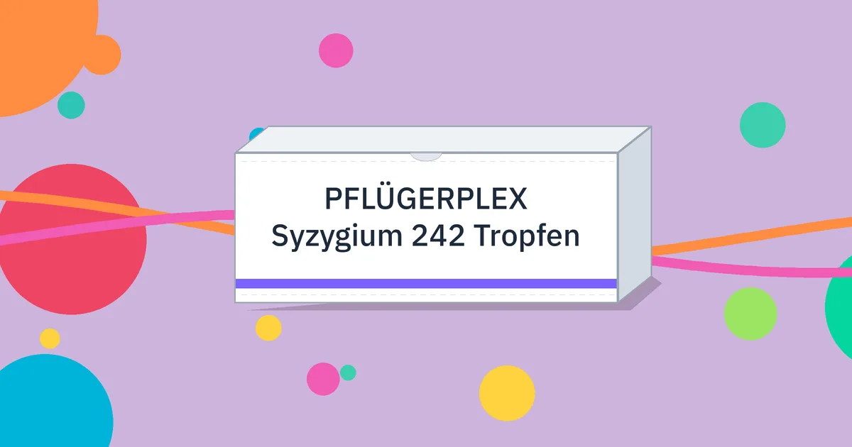 Symbolbild: Packung mit der Aufschrift PFLÜGERPLEX Syzygium 242 Tropfen (PZN 04833085) – Verfügbarkeit und Bezug in Apotheken in Frankfurt am Main