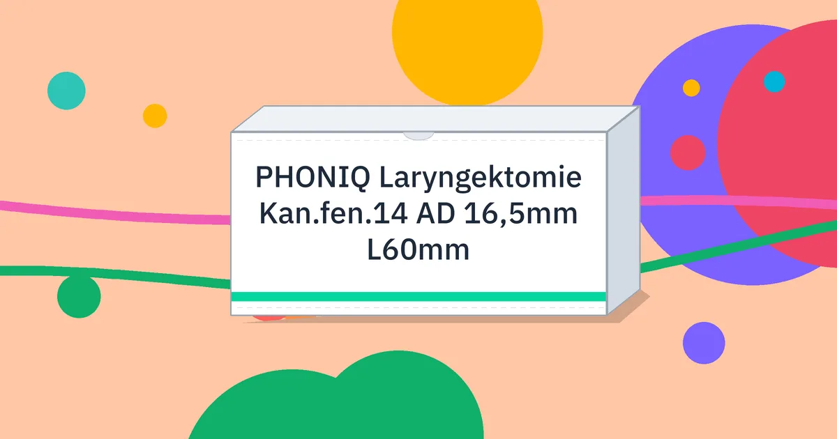 Symbolbild: Packung mit der Aufschrift PHONIQ Laryngektomie Kan.fen.14 AD 16,5mm L60mm (PZN 17382017) – Verfügbarkeit und Bezug in Apotheken in Frankfurt am Main