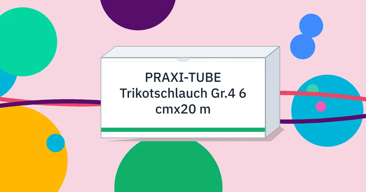Symbolbild: Packung mit der Aufschrift PRAXI-TUBE Trikotschlauch Gr.4 6 cmx20 m (PZN 12828046) – Verfügbarkeit und Bezug in Apotheken in Frankfurt am Main