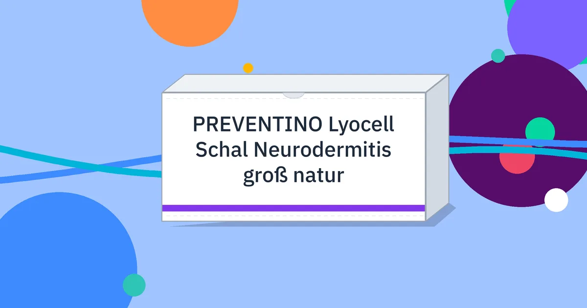 Symbolbild: Packung mit der Aufschrift PREVENTINO Lyocell Schal Neurodermitis groß natur (PZN 16895223) – Verfügbarkeit und Bezug in Apotheken in Frankfurt am Main