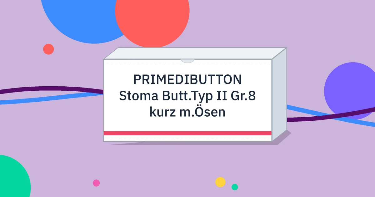 Symbolbild: Packung mit der Aufschrift PRIMEDIBUTTON Stoma Butt.Typ II Gr.8 kurz m.Ösen (PZN 10791296) – Verfügbarkeit und Bezug in Apotheken in Frankfurt am Main