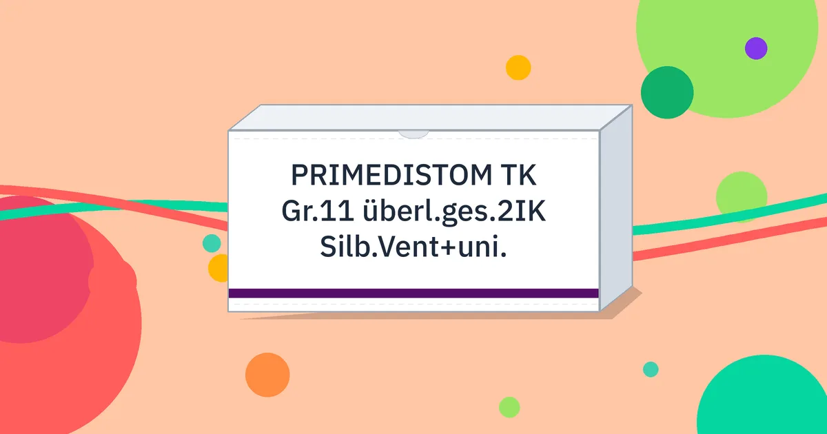 Symbolbild: Packung mit der Aufschrift PRIMEDISTOM TK Gr.11 überl.ges.2IK Silb.Vent+uni. (PZN 10209528) – Verfügbarkeit und Bezug in Apotheken in Frankfurt am Main