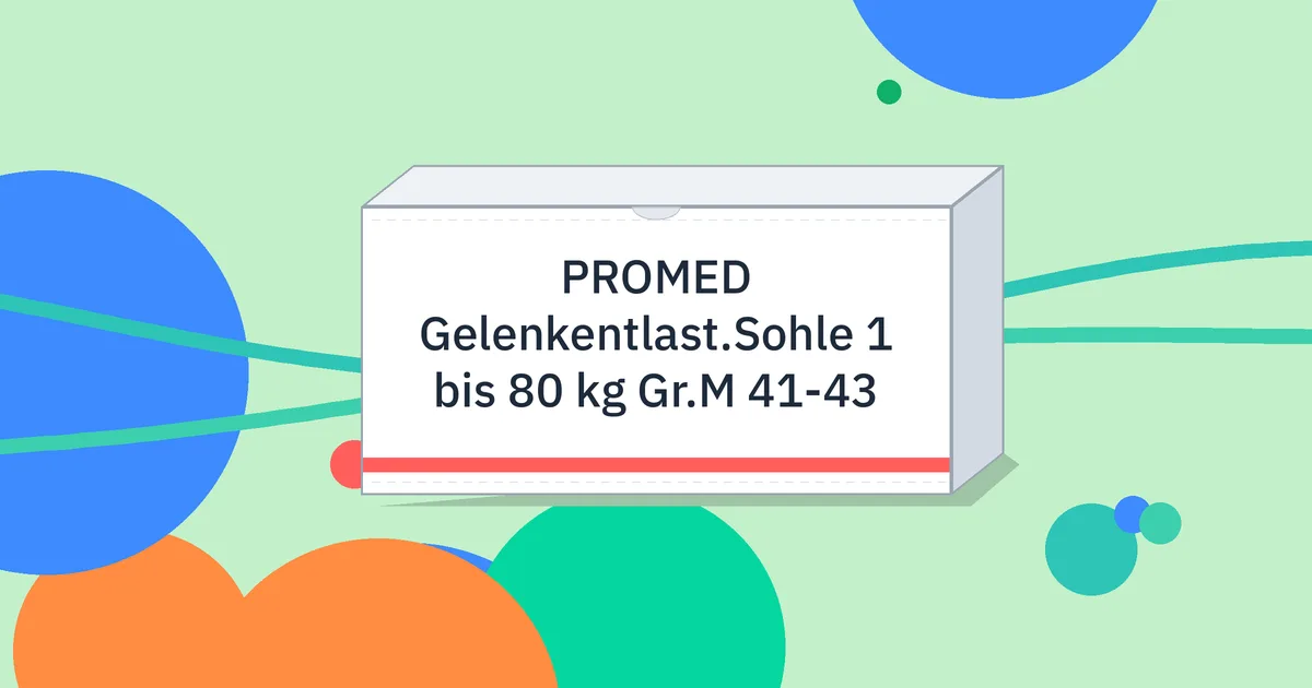 Symbolbild: Packung mit der Aufschrift PROMED Gelenkentlast.Sohle 1 bis 80 kg Gr.M 41-43 (PZN 07300656) – Verfügbarkeit und Bezug in Apotheken in Frankfurt am Main