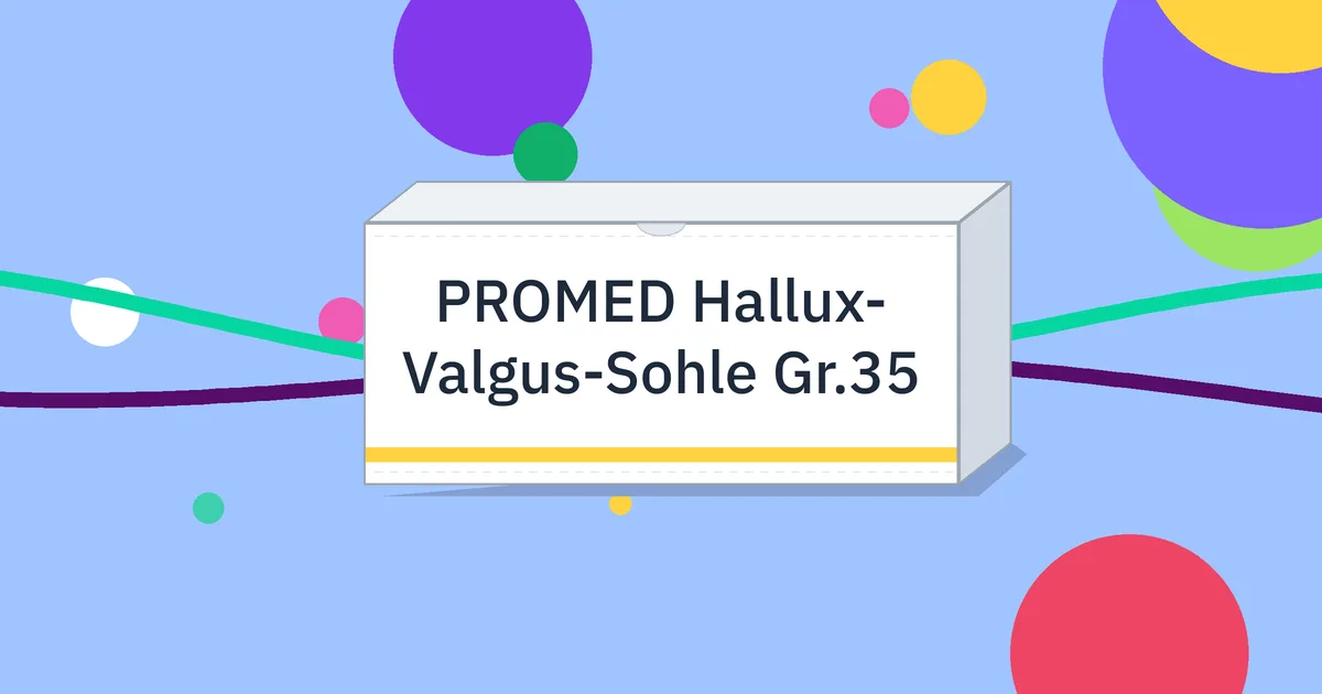 Symbolbild: Packung mit der Aufschrift PROMED Hallux-Valgus-Sohle Gr.35 (PZN 07296245) – Verfügbarkeit und Bezug in Apotheken in Frankfurt am Main