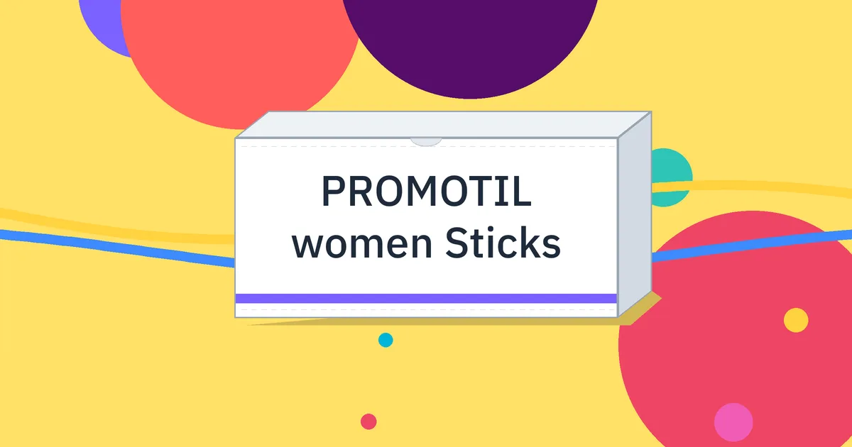 Symbolbild: Packung mit der Aufschrift PROMOTIL women Sticks (PZN 14018185) – Verfügbarkeit und Bezug in Apotheken in Frankfurt am Main