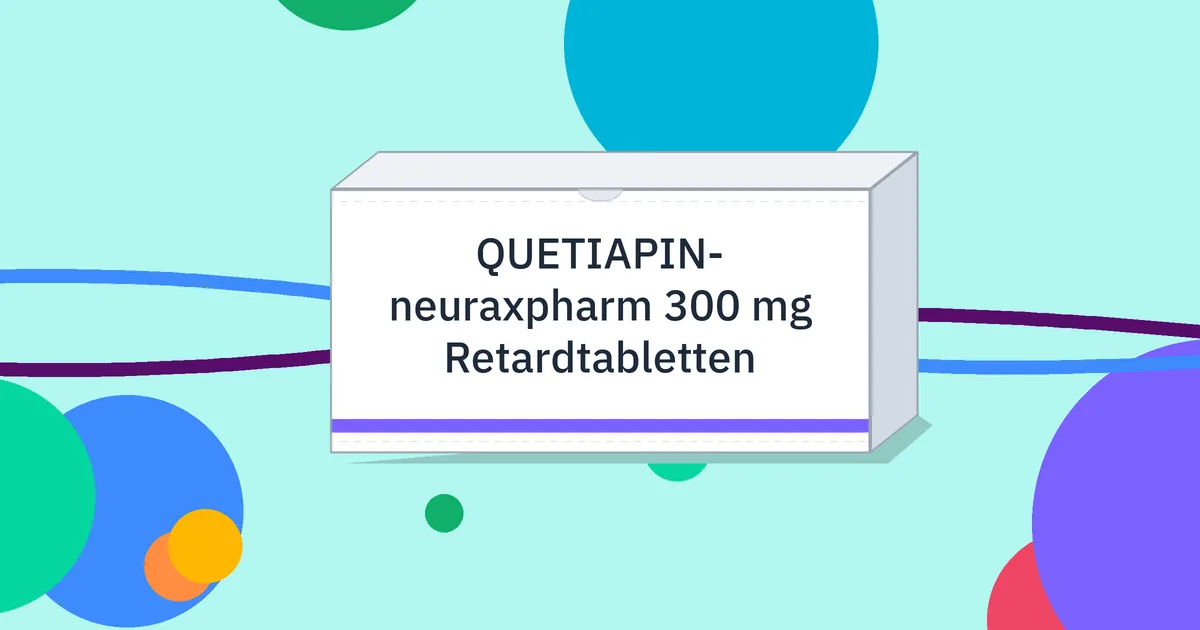 Symbolbild: Packung mit der Aufschrift QUETIAPIN-neuraxpharm 300 mg Retardtabletten (PZN 09445873) – Verfügbarkeit und Bezug in Apotheken in Frankfurt am Main