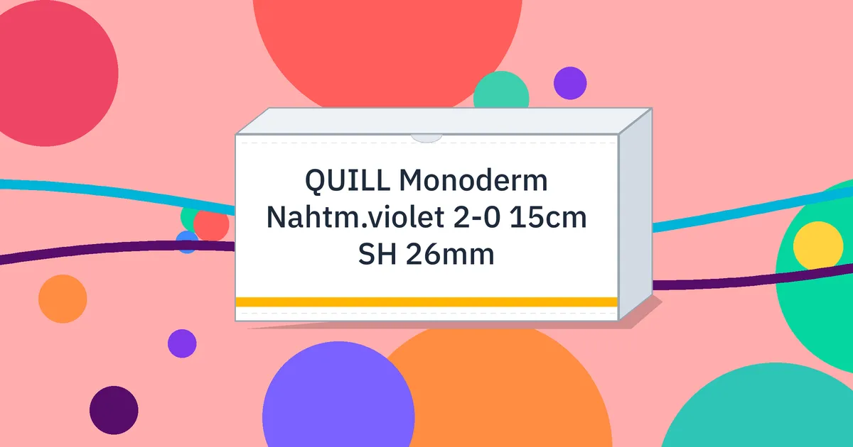 Symbolbild: Packung mit der Aufschrift QUILL Monoderm Nahtm.violet 2-0 15cm SH 26mm (PZN 17988145) – Verfügbarkeit und Bezug in Apotheken in Frankfurt am Main