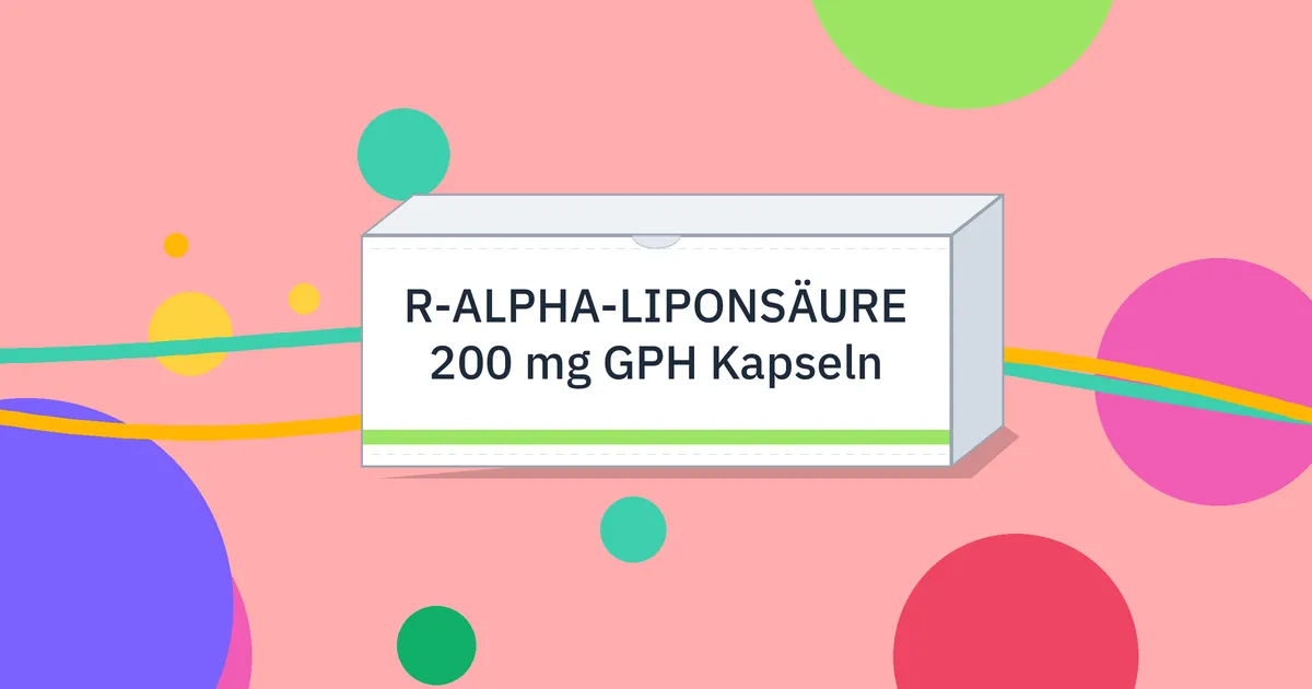 Symbolbild: Packung mit der Aufschrift R-ALPHA-LIPONSÄURE 200 mg GPH Kapseln (PZN 16234881) – Verfügbarkeit und Bezug in Apotheken in Frankfurt am Main