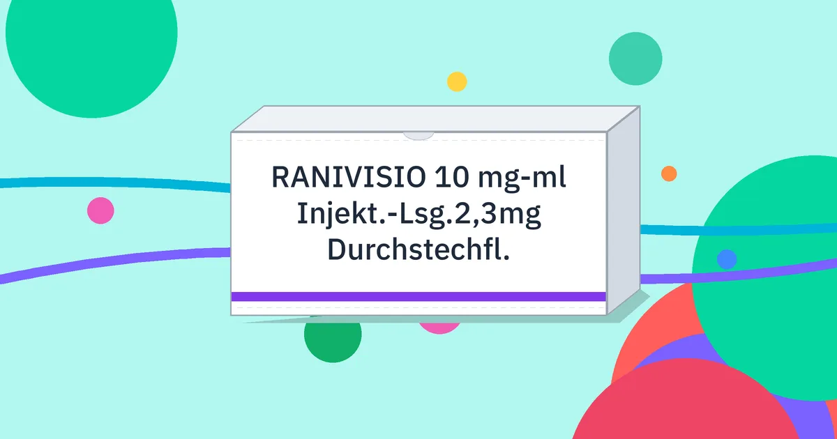 Symbolbild: Packung mit der Aufschrift RANIVISIO 10 mg-ml Injekt.-Lsg.2,3mg Durchstechfl. (PZN 19197525) – Verfügbarkeit und Bezug in Apotheken in Frankfurt am Main