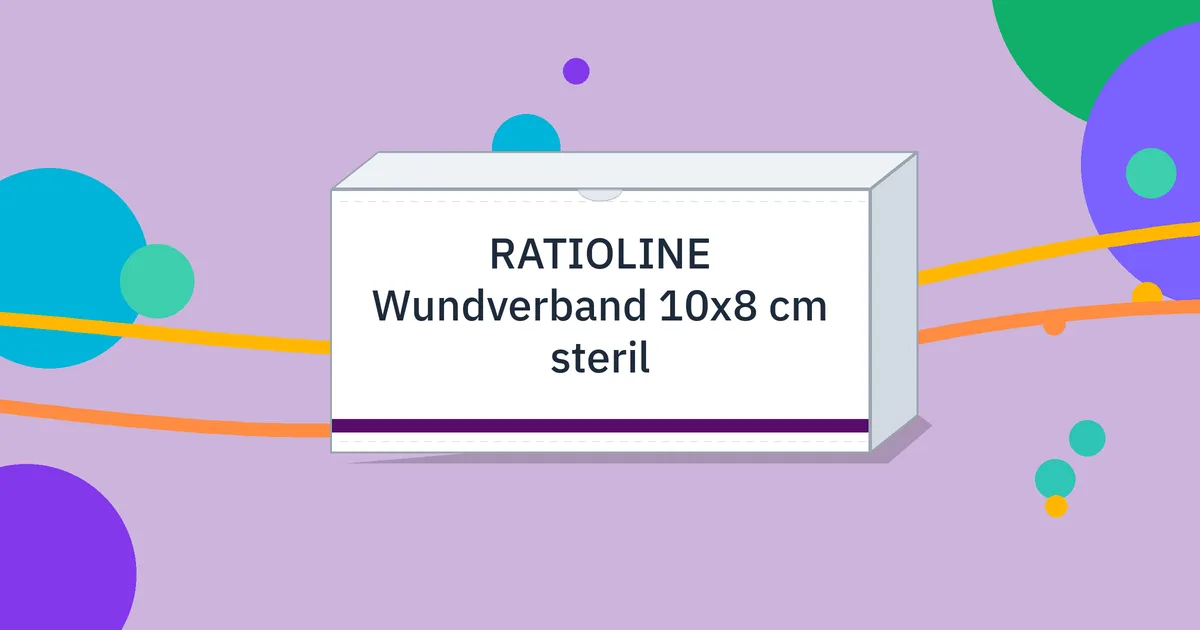 Symbolbild: Packung mit der Aufschrift RATIOLINE Wundverband 10x8 cm steril (PZN 13582989) – Verfügbarkeit und Bezug in Apotheken in Frankfurt am Main