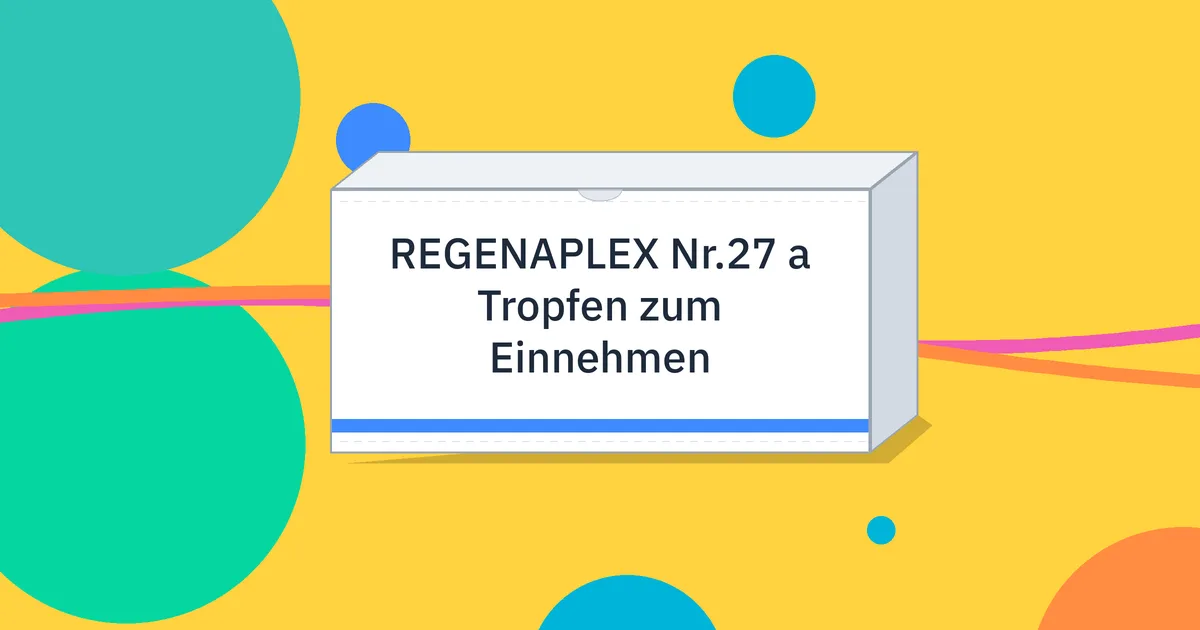 Symbolbild: Packung mit der Aufschrift REGENAPLEX Nr.27 a Tropfen zum Einnehmen (PZN 02642263) – Verfügbarkeit und Bezug in Apotheken in Frankfurt am Main