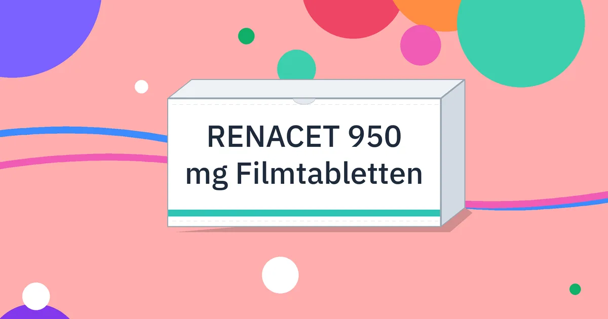 Symbolbild: Packung mit der Aufschrift RENACET 950 mg Filmtabletten (PZN 00817563) – Verfügbarkeit und Bezug in Apotheken in Frankfurt am Main