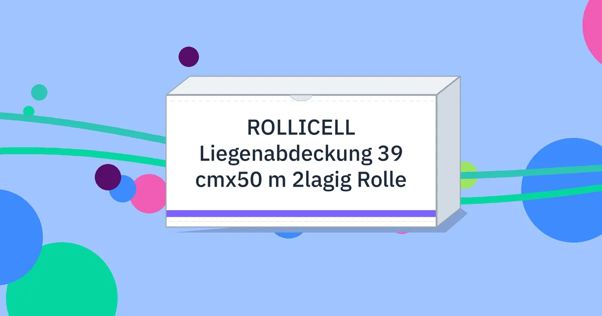Symbolbild: Packung mit der Aufschrift ROLLICELL Liegenabdeckung 39 cmx50 m 2lagig Rolle (PZN 19444171) – Verfügbarkeit und Bezug in Apotheken in Frankfurt am Main