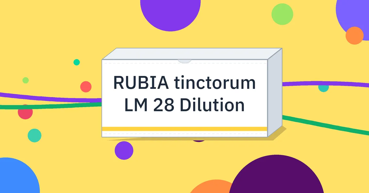 Symbolbild: Packung mit der Aufschrift RUBIA tinctorum LM 28 Dilution (PZN 13056930) – Verfügbarkeit und Bezug in Apotheken in Frankfurt am Main