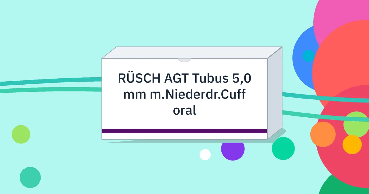 Symbolbild: Packung mit der Aufschrift RÜSCH AGT Tubus 5,0 mm m.Niederdr.Cuff oral (PZN 06636584) – Verfügbarkeit und Bezug in Apotheken in Frankfurt am Main
