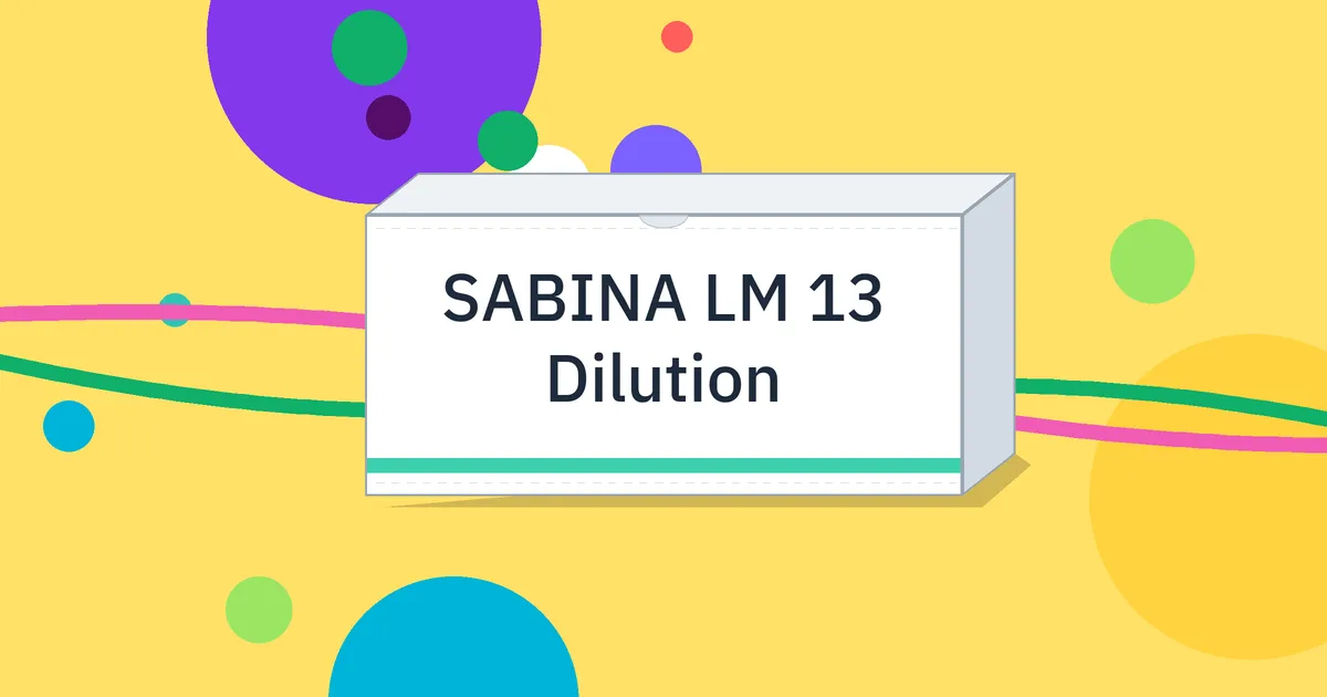 Symbolbild: Packung mit der Aufschrift SABINA LM 13 Dilution (PZN 13175876) – Verfügbarkeit und Bezug in Apotheken in Frankfurt am Main