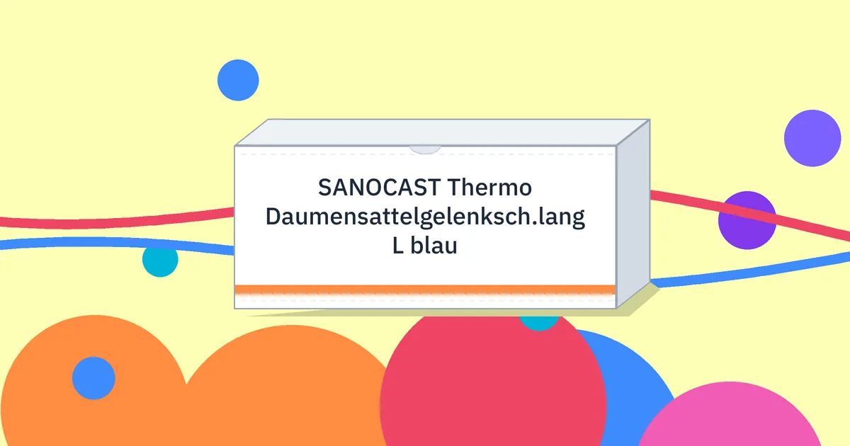 Symbolbild: Packung mit der Aufschrift SANOCAST Thermo Daumensattelgelenksch.lang L blau (PZN 15259821) – Verfügbarkeit und Bezug in Apotheken in Frankfurt am Main
