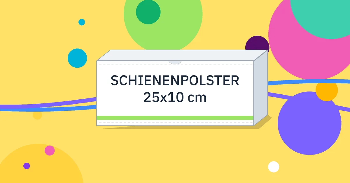 Symbolbild: Packung mit der Aufschrift SCHIENENPOLSTER 25x10 cm (PZN 01736192) – Verfügbarkeit und Bezug in Apotheken in Frankfurt am Main