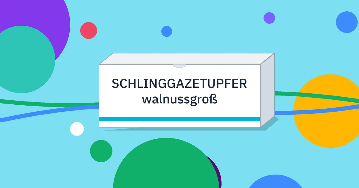 Symbolbild: Packung mit der Aufschrift SCHLINGGAZETUPFER walnussgroß (PZN 03391136) – Verfügbarkeit und Bezug in Apotheken in Frankfurt am Main