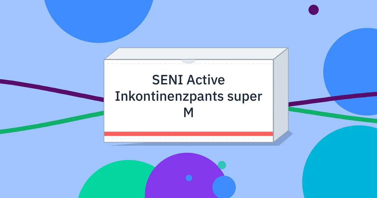Symbolbild: Packung mit der Aufschrift SENI Active Inkontinenzpants super M (PZN 13475839) – Verfügbarkeit und Bezug in Apotheken in Frankfurt am Main