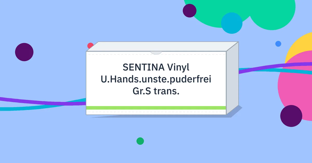 Symbolbild: Packung mit der Aufschrift SENTINA Vinyl U.Hands.unste.puderfrei Gr.S trans. (PZN 20550323) – Verfügbarkeit und Bezug in Apotheken in Frankfurt am Main
