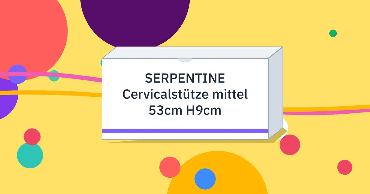 Symbolbild: Packung mit der Aufschrift SERPENTINE Cervicalstütze mittel 53cm H9cm (PZN 04498184) – Verfügbarkeit und Bezug in Apotheken in Frankfurt am Main
