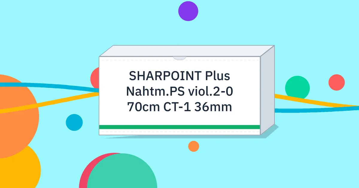 Symbolbild: Packung mit der Aufschrift SHARPOINT Plus Nahtm.PS viol.2-0 70cm CT-1 36mm (PZN 17995990) – Verfügbarkeit und Bezug in Apotheken in Frankfurt am Main
