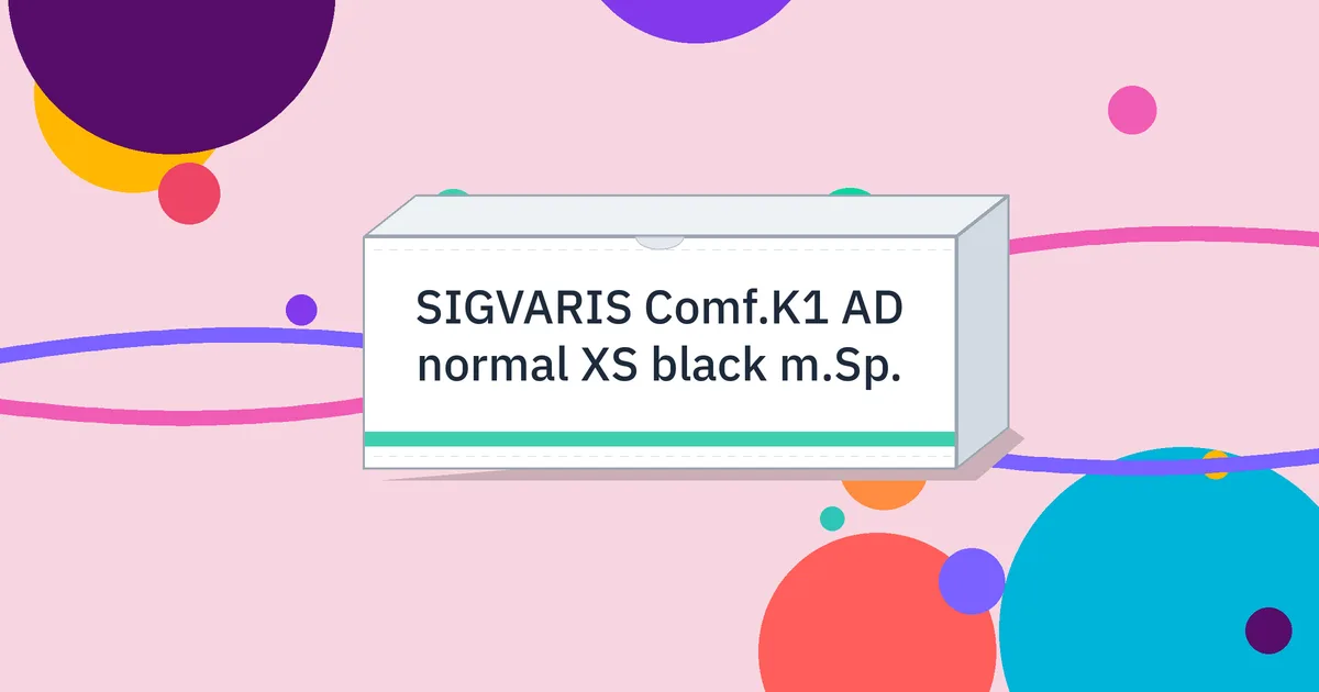 Symbolbild: Packung mit der Aufschrift SIGVARIS Comf.K1 AD normal XS black m.Sp. (PZN 17042089) – Verfügbarkeit und Bezug in Apotheken in Frankfurt am Main