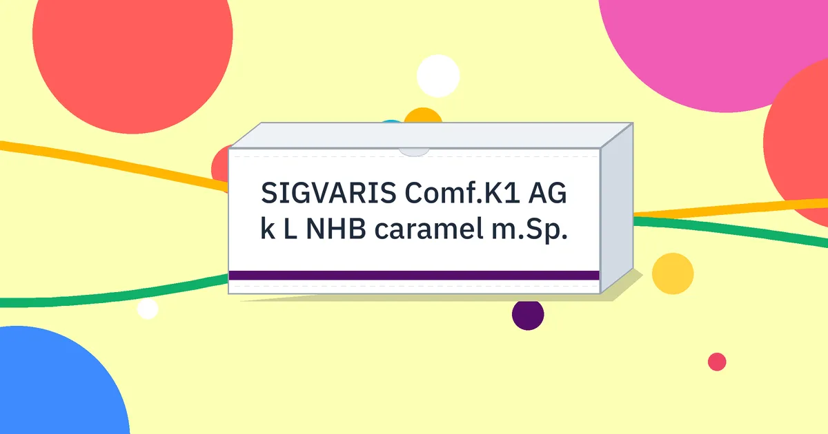 Symbolbild: Packung mit der Aufschrift SIGVARIS Comf.K1 AG k L NHB caramel m.Sp. (PZN 17097400) – Verfügbarkeit und Bezug in Apotheken in Frankfurt am Main
