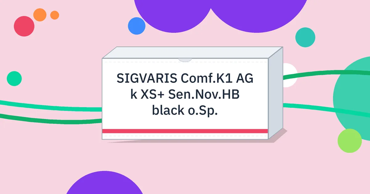 Symbolbild: Packung mit der Aufschrift SIGVARIS Comf.K1 AG k XS+ Sen.Nov.HB black o.Sp. (PZN 17104117) – Verfügbarkeit und Bezug in Apotheken in Frankfurt am Main
