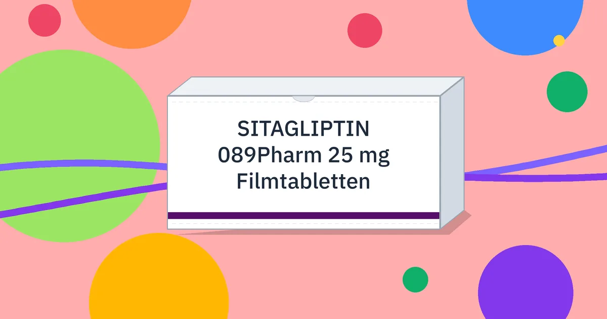 Symbolbild: Packung mit der Aufschrift SITAGLIPTIN 089Pharm 25 mg Filmtabletten (PZN 18456887) – Verfügbarkeit und Bezug in Apotheken in Frankfurt am Main