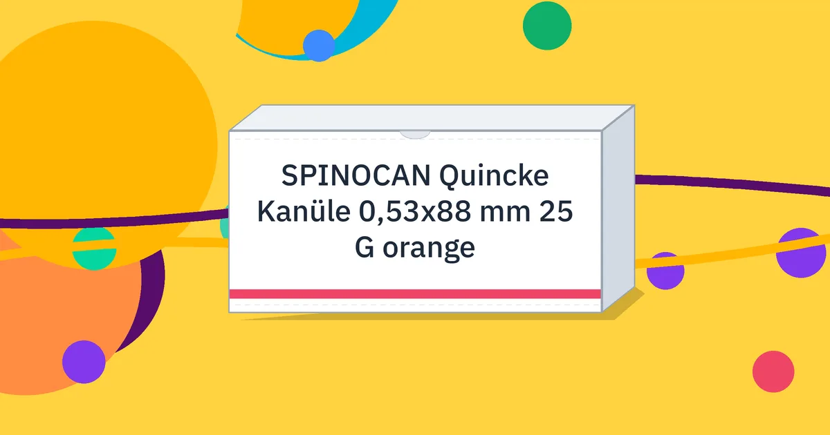Symbolbild: Packung mit der Aufschrift SPINOCAN Quincke Kanüle 0,53x88 mm 25 G orange (PZN 06592935) – Verfügbarkeit und Bezug in Apotheken in Frankfurt am Main
