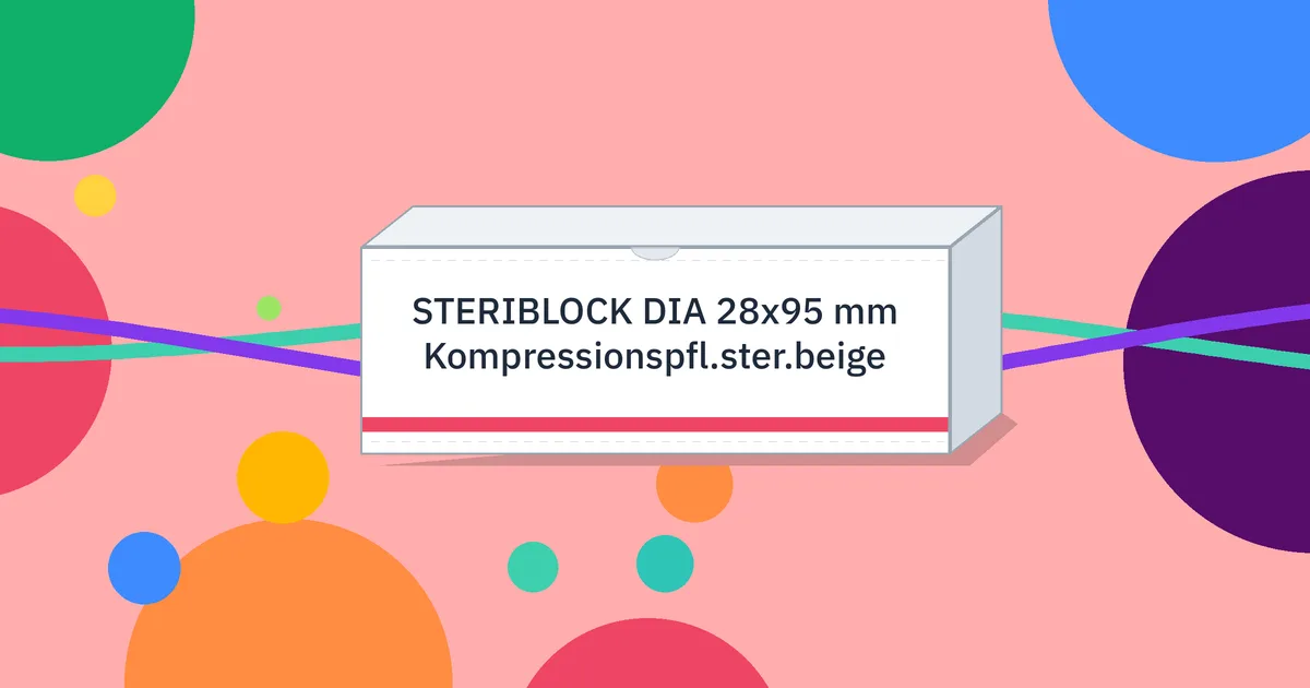 Symbolbild: Packung mit der Aufschrift STERIBLOCK DIA 28x95 mm Kompressionspfl.ster.beige (PZN 20129055) – Verfügbarkeit und Bezug in Apotheken in Frankfurt am Main