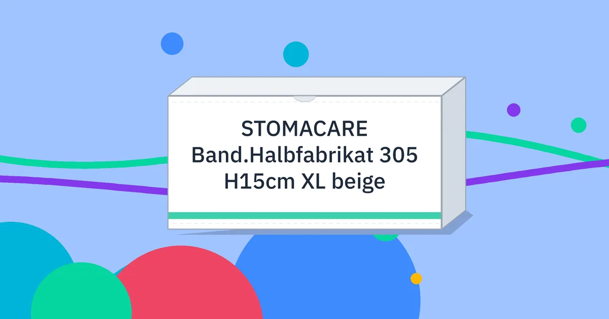Symbolbild: Packung mit der Aufschrift STOMACARE Band.Halbfabrikat 305 H15cm XL beige (PZN 07663755) – Verfügbarkeit und Bezug in Apotheken in Frankfurt am Main