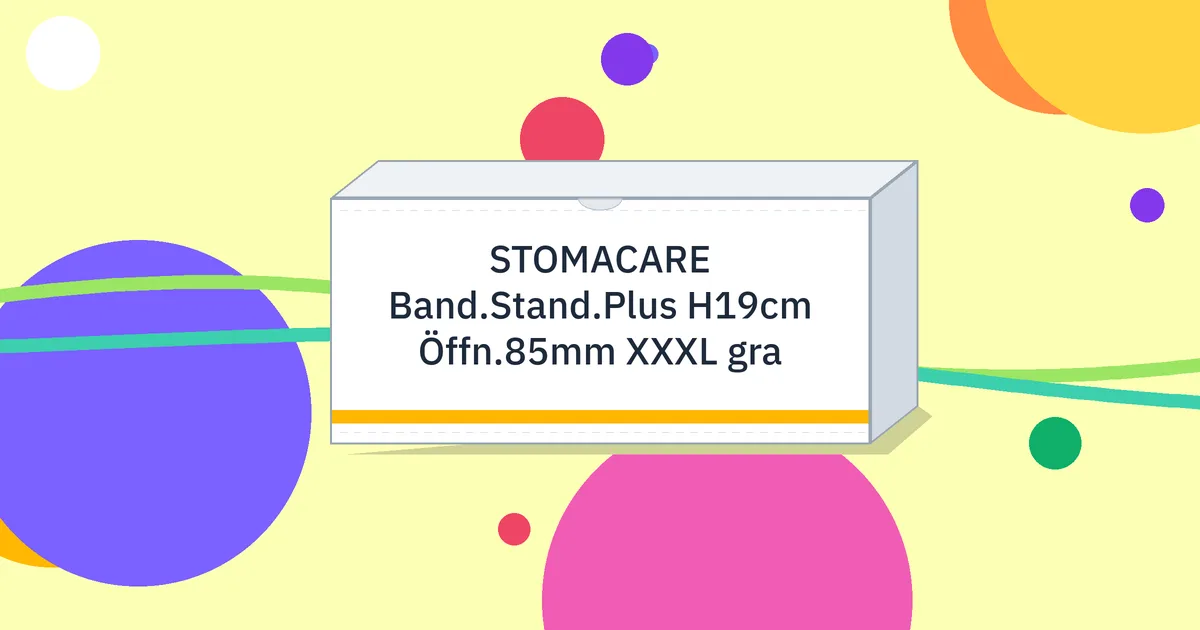 Symbolbild: Packung mit der Aufschrift STOMACARE Band.Stand.Plus H19cm Öffn.85mm XXXL gra (PZN 16750766) – Verfügbarkeit und Bezug in Apotheken in Frankfurt am Main