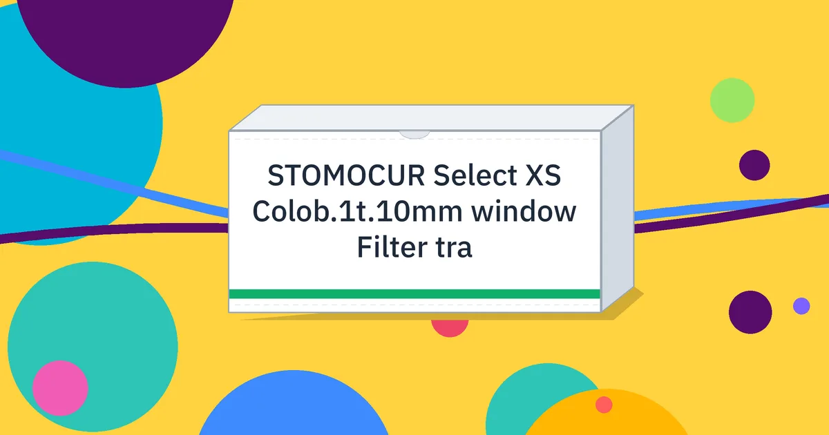 Symbolbild: Packung mit der Aufschrift STOMOCUR Select XS Colob.1t.10mm window Filter tra (PZN 16852857) – Verfügbarkeit und Bezug in Apotheken in Frankfurt am Main