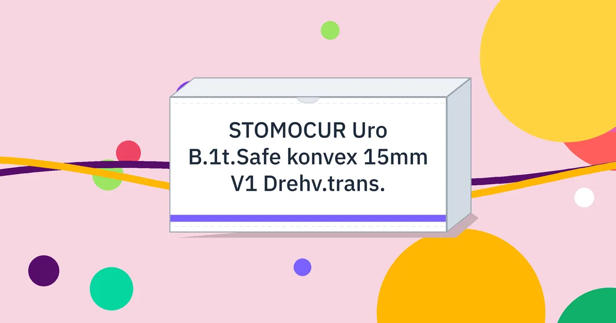Symbolbild: Packung mit der Aufschrift STOMOCUR Uro B.1t.Safe konvex 15mm V1 Drehv.trans. (PZN 17757138) – Verfügbarkeit und Bezug in Apotheken in Frankfurt am Main