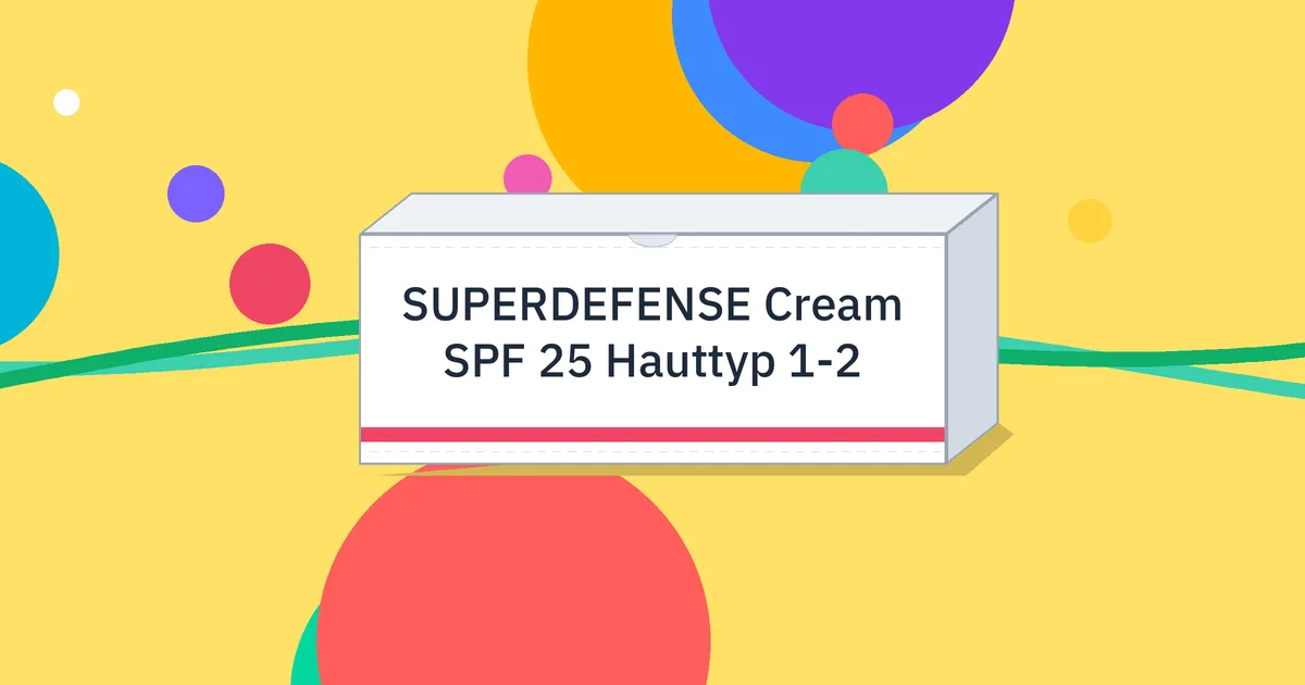 Symbolbild: Packung mit der Aufschrift SUPERDEFENSE Cream SPF 25 Hauttyp 1-2 (PZN 18894162) – Verfügbarkeit und Bezug in Apotheken in Frankfurt am Main