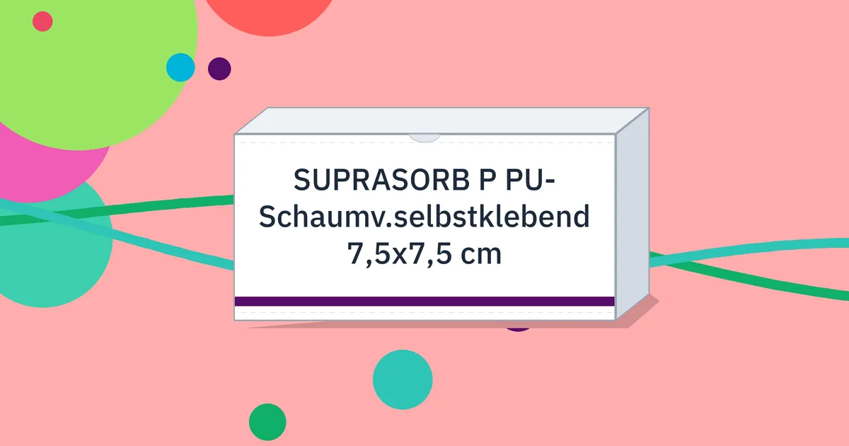 Symbolbild: Packung mit der Aufschrift SUPRASORB P PU-Schaumv.selbstklebend 7,5x7,5 cm (PZN 20206198) – Verfügbarkeit und Bezug in Apotheken in Frankfurt am Main